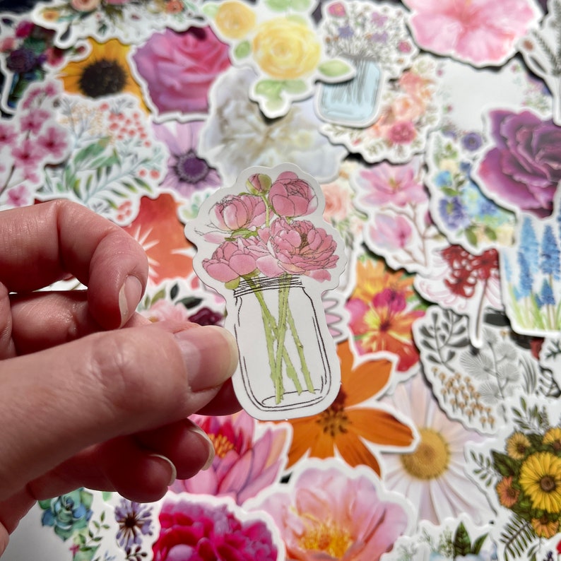 25/50 Vinyl Flower Stickers Die Cut Decal Set Waterproof | Etsy