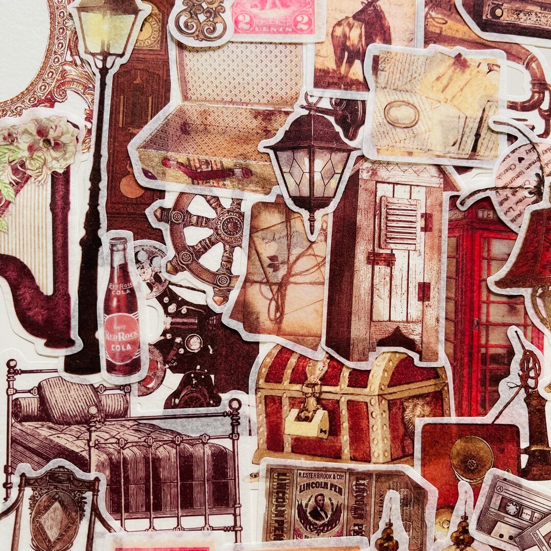 30 Opaque Antique Sticker Pack, Vintage Old Furniture Curios Ephemera ...