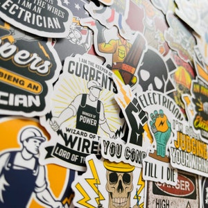25/50 Vinyl Electrician Stickers, Die Cut Decal Set, Waterproof ...