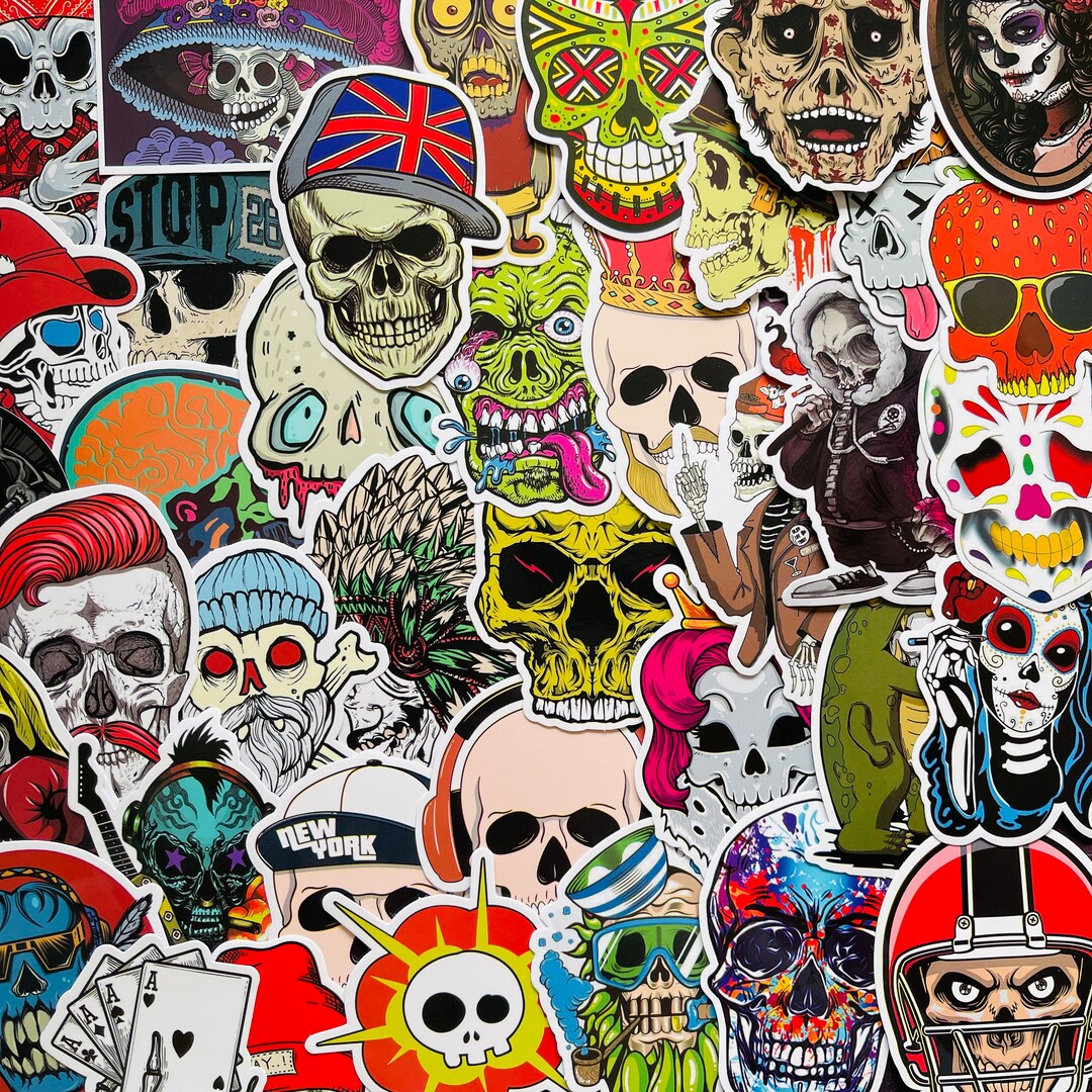 25/50 Vinyl Horror Skull Sticker Pack, Die Cut Decal Set, Waterproof ...
