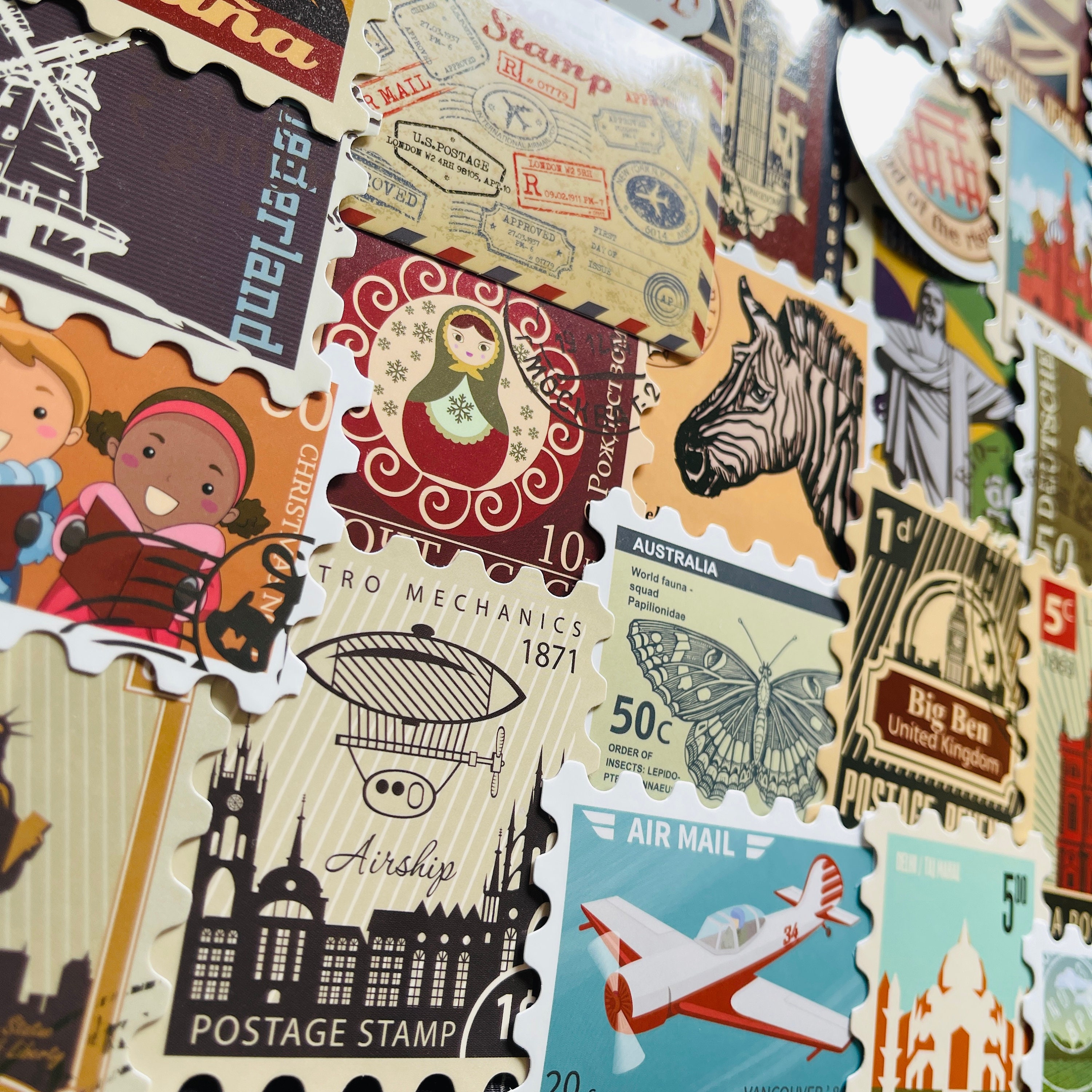 25/50 Vinyl Old Postage Stamp Stickers Die Cut Decal Set - Etsy UK