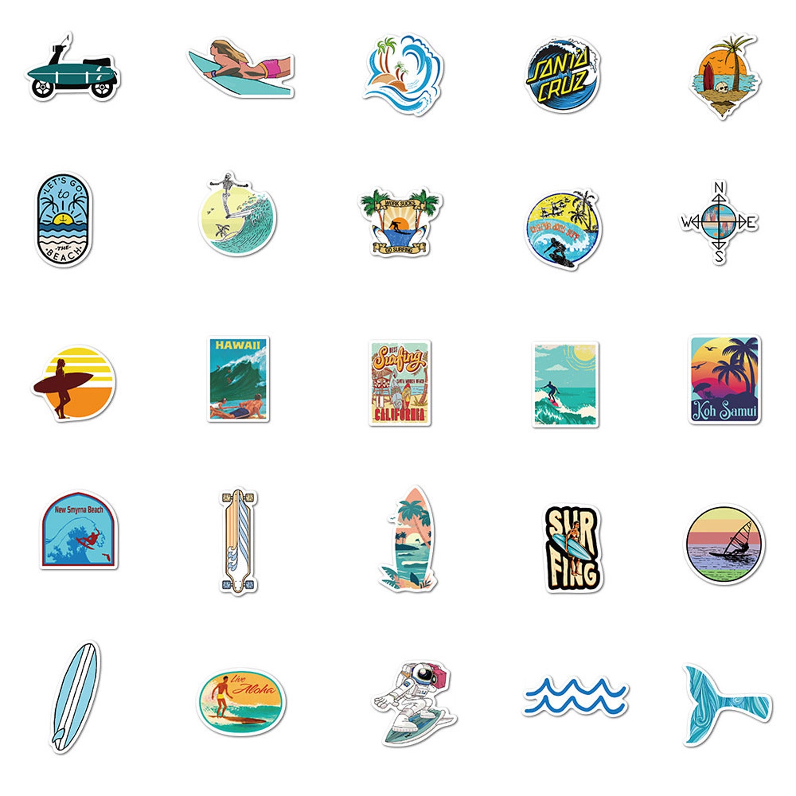 25/50 Vinyl Surf Stickers Die Cut Decal Set Waterproof - Etsy