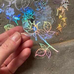20 Vinyl Holographic Floral Sticker Pack, Waterproof Reusable Set ...