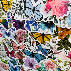 25/50/100 Mixed Butterfly Flower Stickers, Vinyl Die Cut Decal Set ...