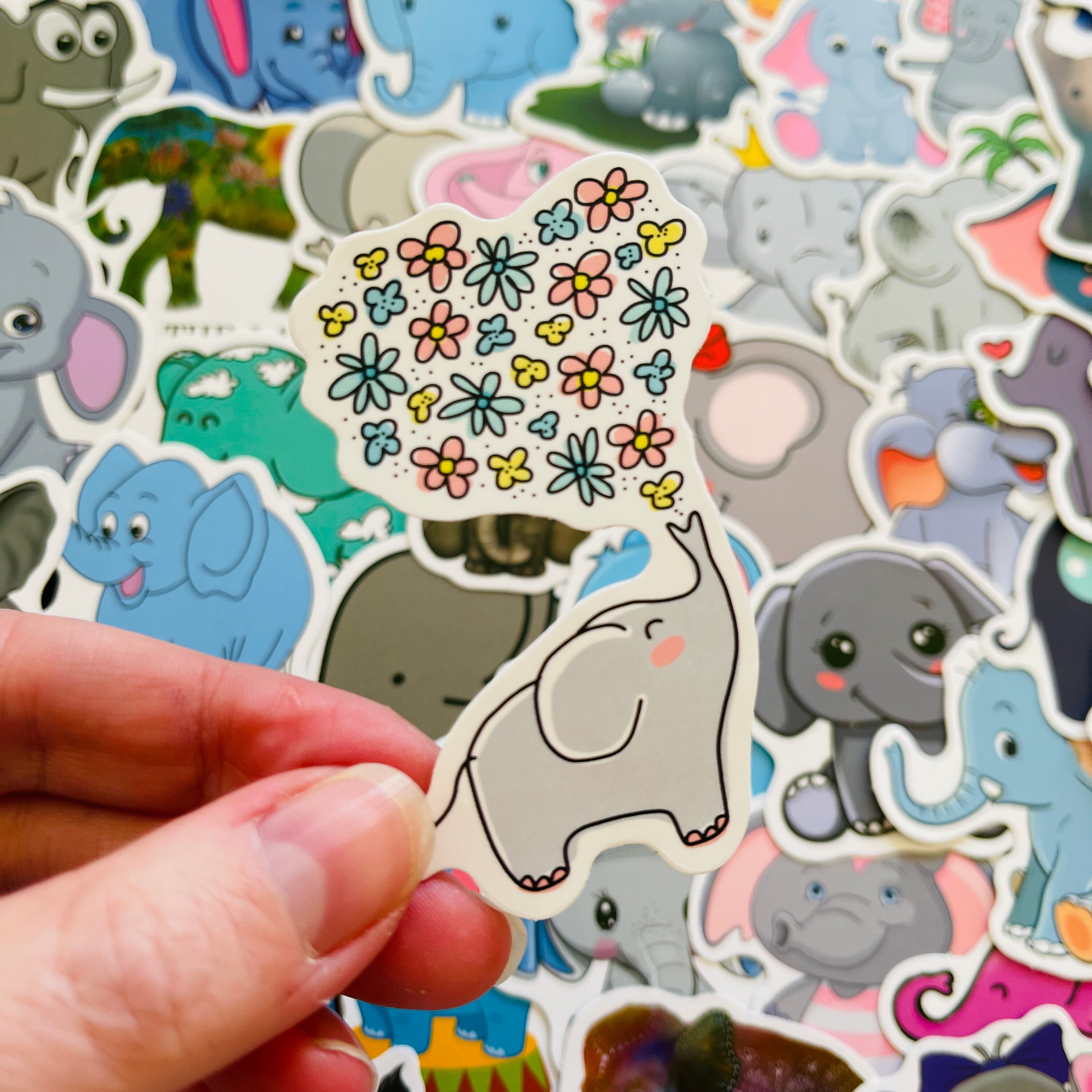 25/50 Vinyl Elephant Stickers, Die Cut Decal Set, Waterproof Reusable ...