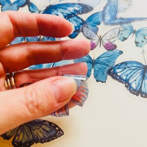 20 Vinyl Transparent Blue Butterfly Sticker Pack, Waterproof Reusable ...
