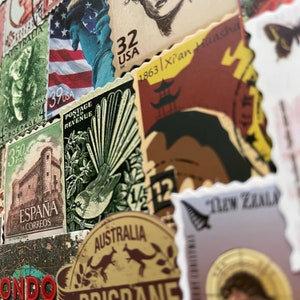 25/50 Vinyl Vintage Postage Stamp Stickers, Decal Set, Waterproof ...