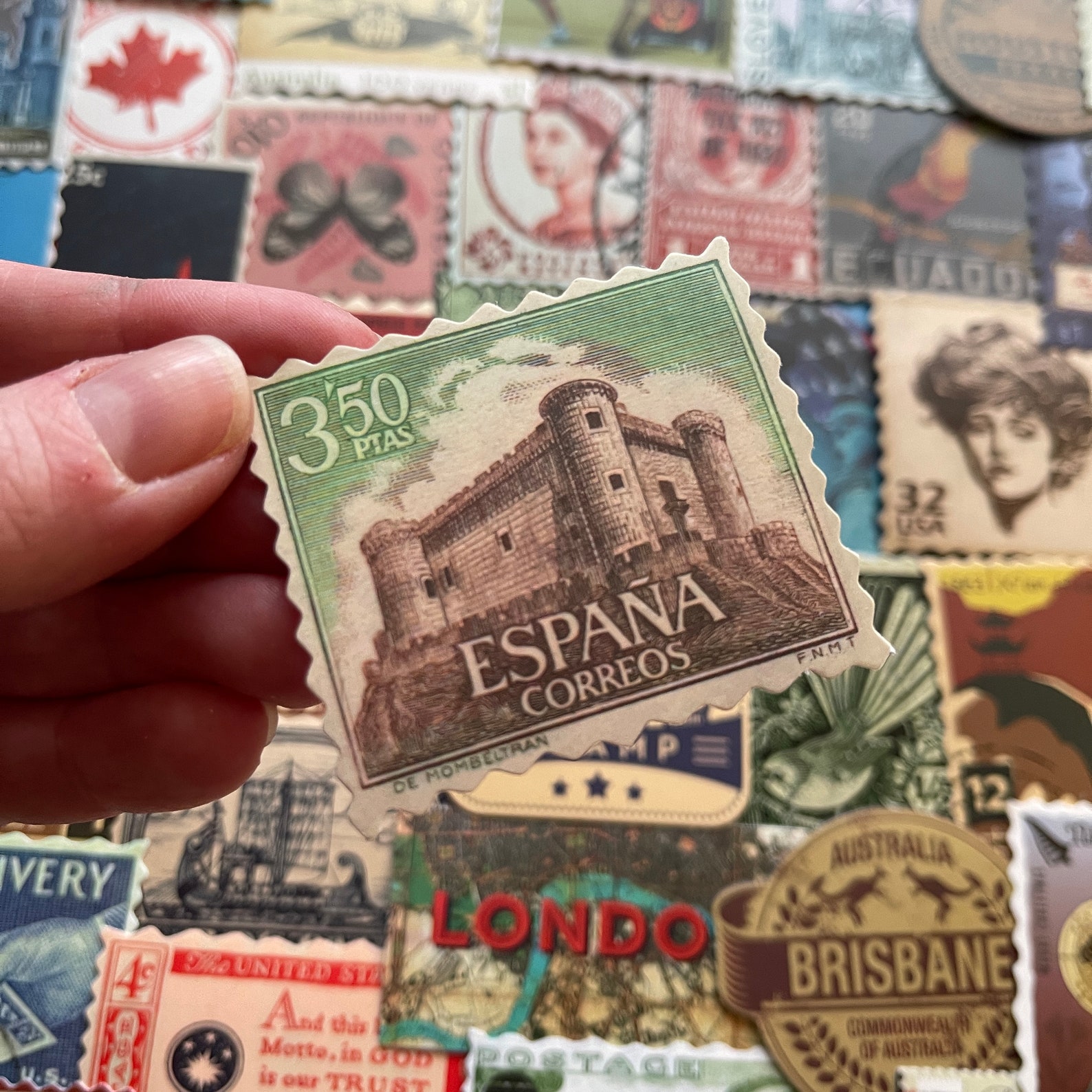 25/50 Vinyl Vintage Postage Stamp Stickers Decal Set - Etsy