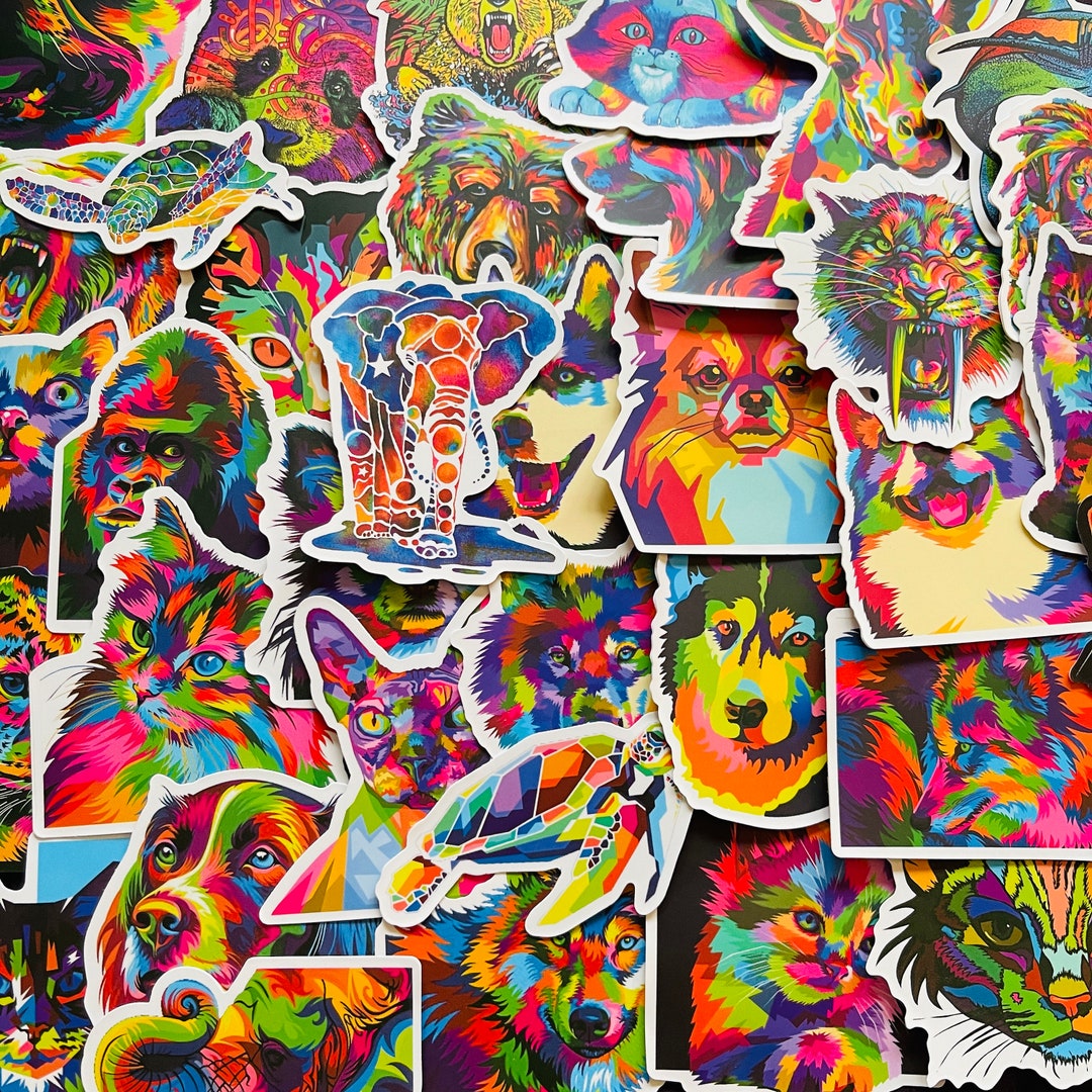 25/50 Vinyl Rainbow Animal Stickers, Die Cut Decal Set, Waterproof ...