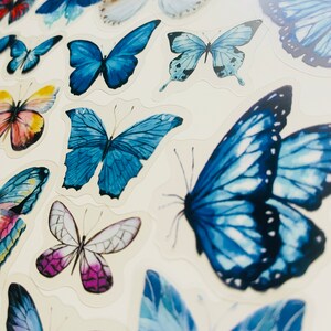 20 Vinyl Transparent Blue Butterfly Sticker Pack, Waterproof Reusable ...
