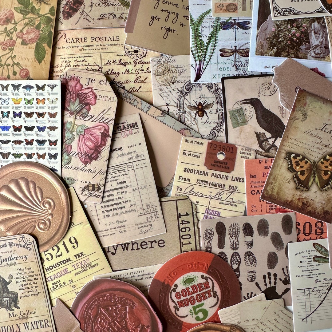 25/50 Vinyl Vintage Scrapbook Stickers, Die Cut Decal Set, Waterproof ...