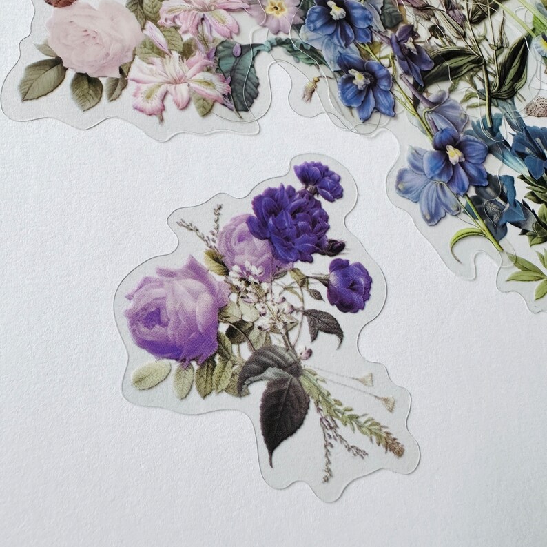 20 Vinyl Transparent Lilac Flower Sticker Pack, Waterproof Reusable Set ...