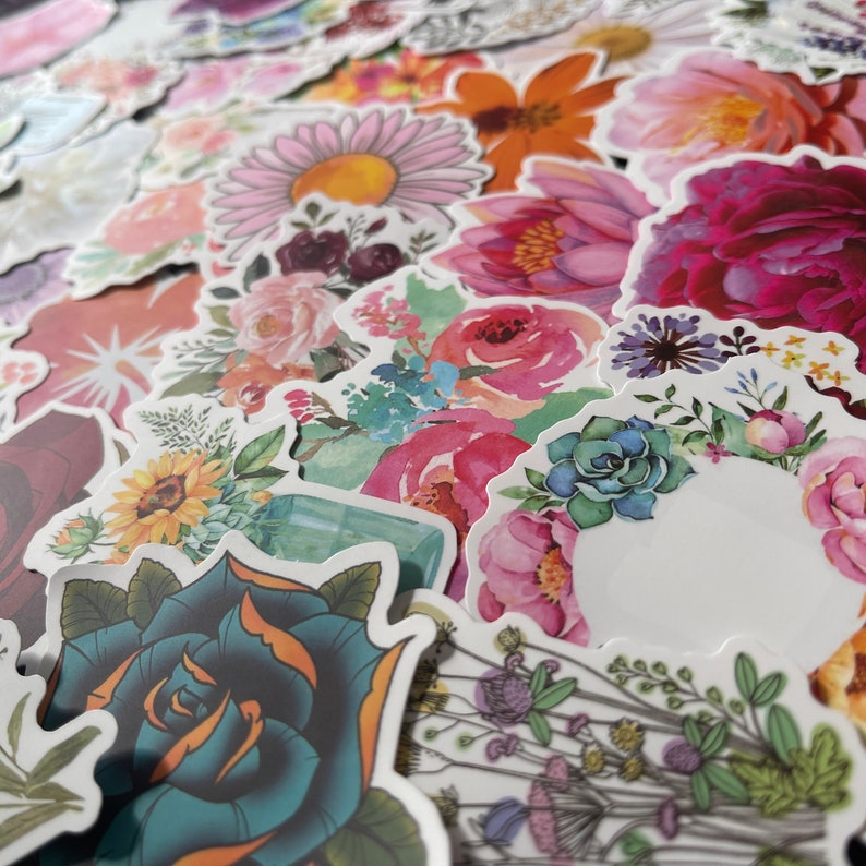 25/50 Vinyl Flower Stickers, Die Cut Decal Set, Waterproof Reusable ...