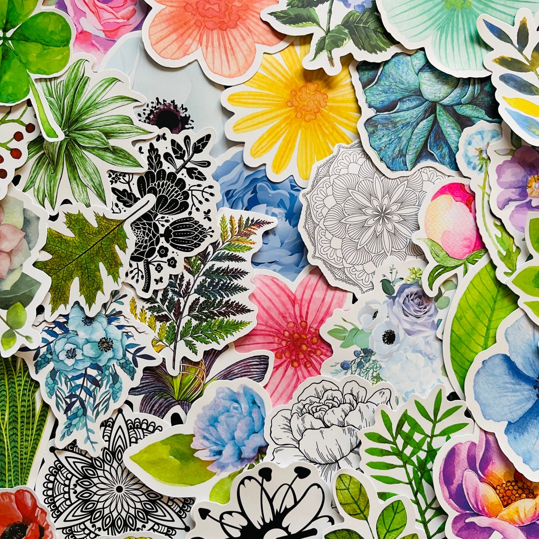 25/50 Vinyl Flower Stickers, Die Cut Decal Set, Waterproof Reusable ...