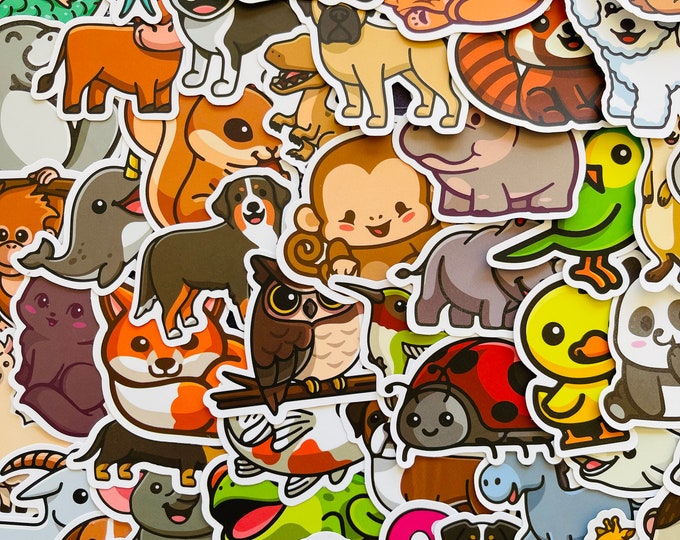 25/50 Vinyl Animal Stickers, Die Cut Decal Set, Waterproof Reusable ...