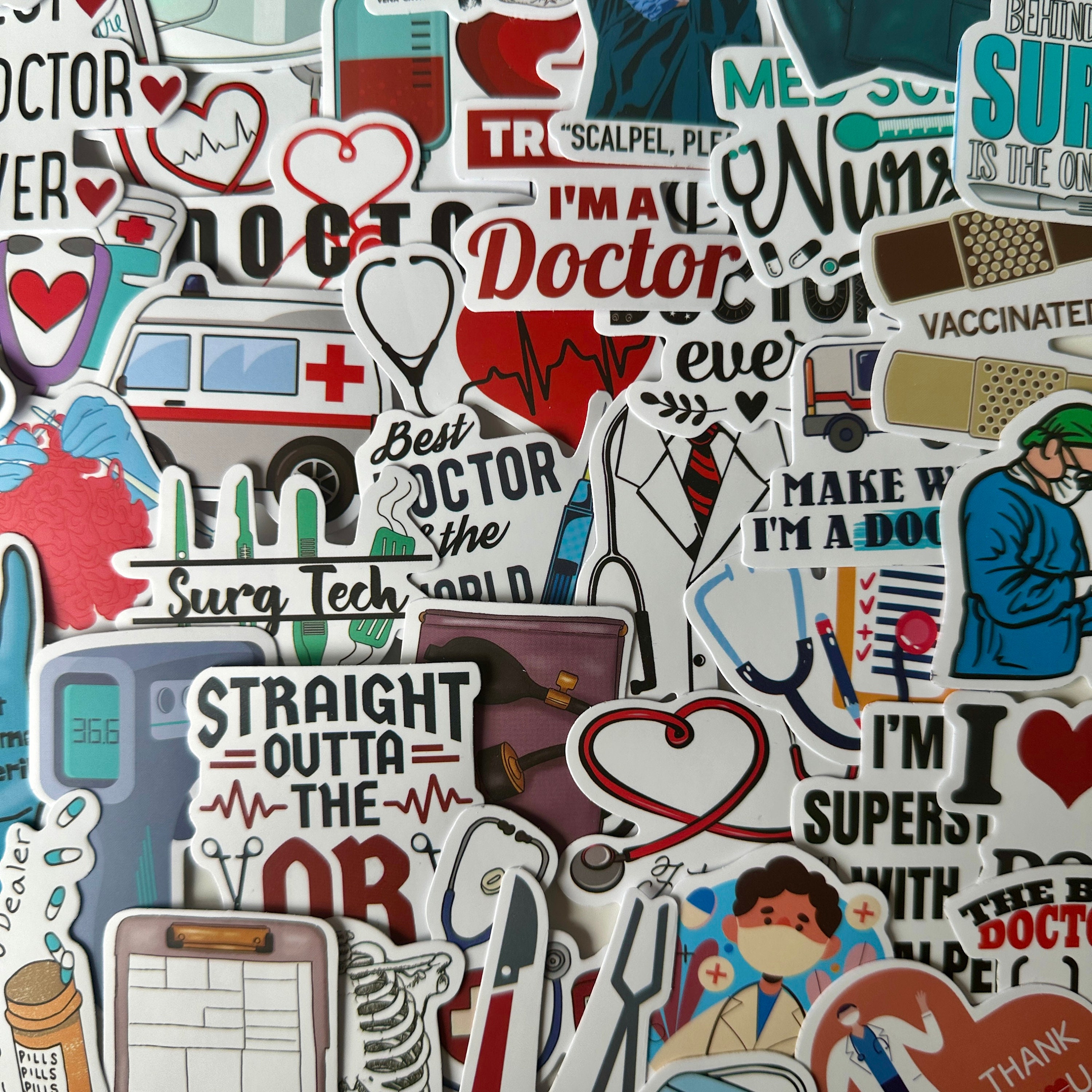 25/50 Vinyl Doctor Stickers, Durable Die Cut Decal Set, Waterproof ...