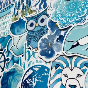 25/50 Blue Theme Vinyl Stickers, Die Cut Decal Set, Waterproof Reusable ...