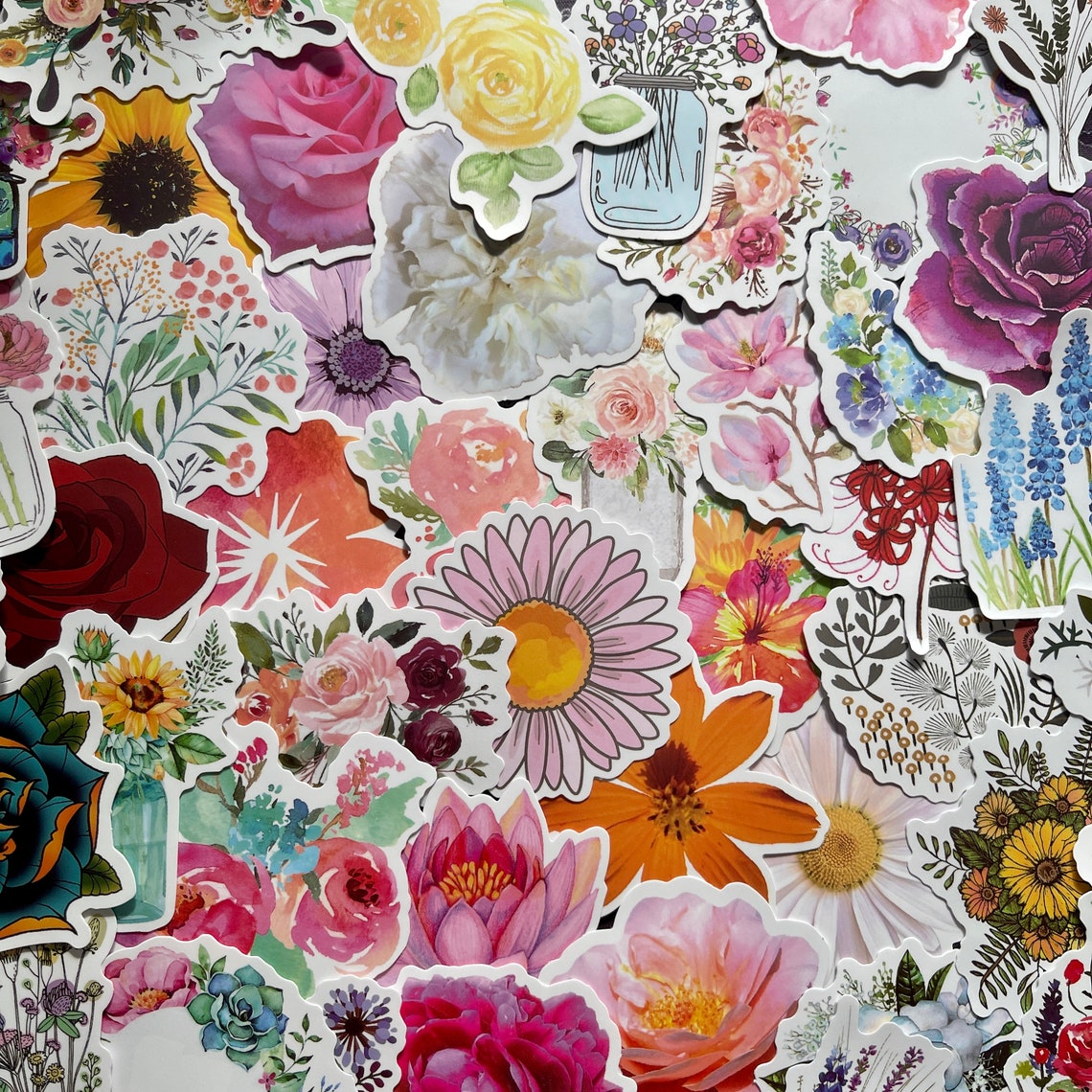 25/50 Vinyl Flower Stickers Die Cut Decal Set Waterproof - Etsy
