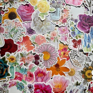 25/50 Vinyl Flower Stickers, Die Cut Decal Set, Waterproof Reusable ...