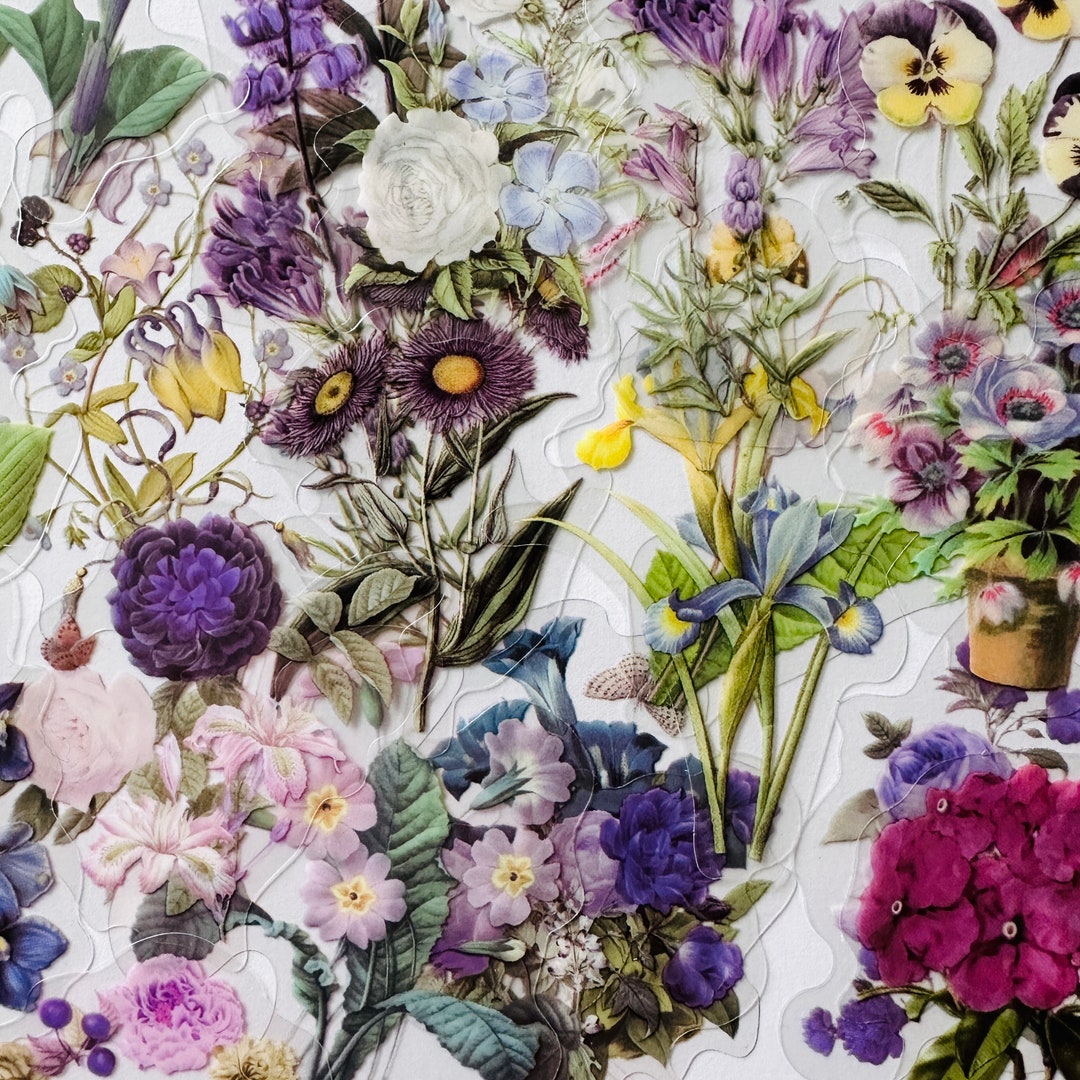 20 Vinyl Transparent Lilac Flower Sticker Pack, Waterproof Reusable Set ...