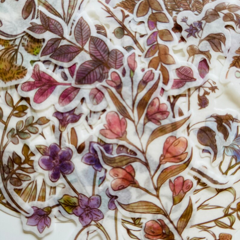 30 Opaque Flower Stem Sticker Pack, Vintage Wildflowers Floral Florist ...
