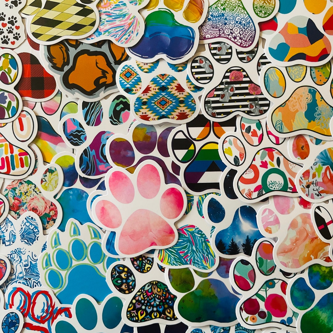 25/50 Vinyl Paw Print Stickers, Die Cut Decal Set, Waterproof Reusable ...