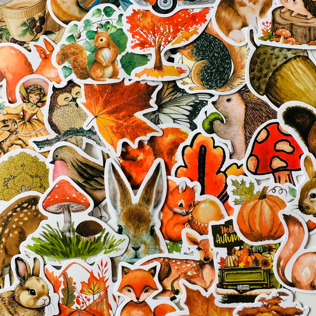 25/50 Vinyl Autumn Themed Stickers, Die Cut Decal Set, Waterproof ...