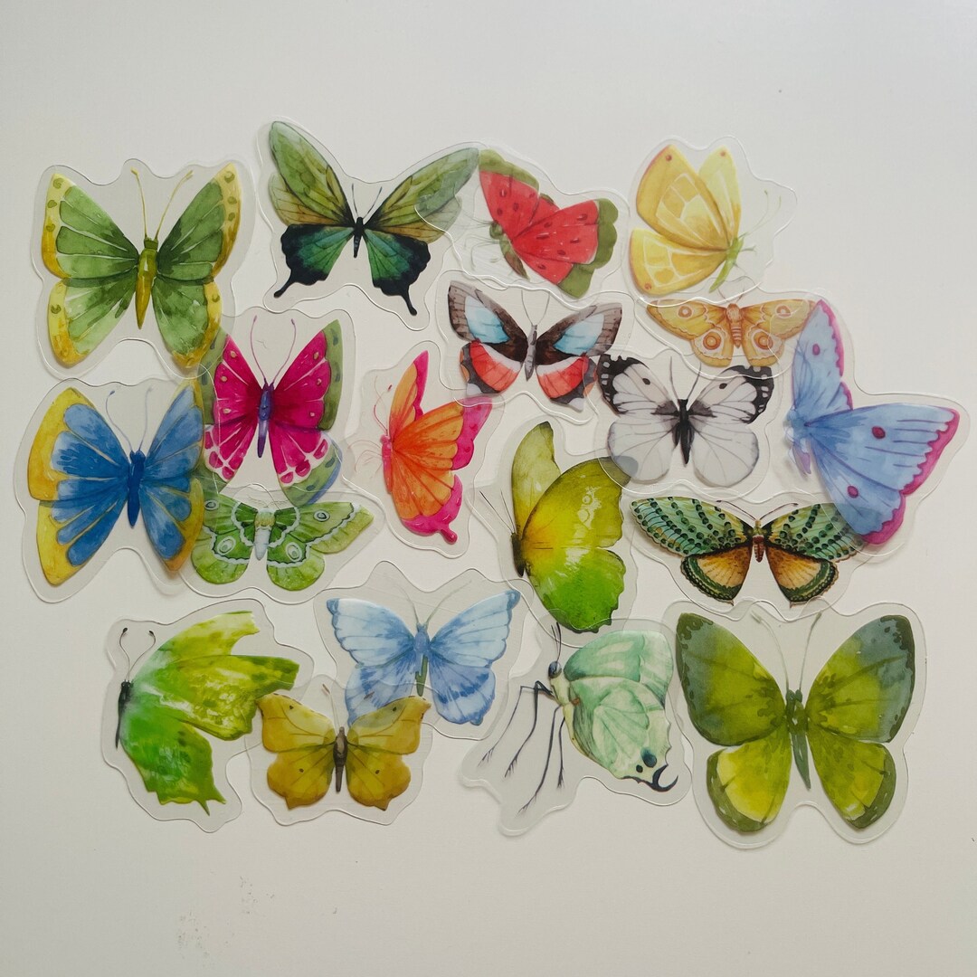 20 Vinyl Transparent Butterfly Sticker Pack, Waterproof Reusable Set ...