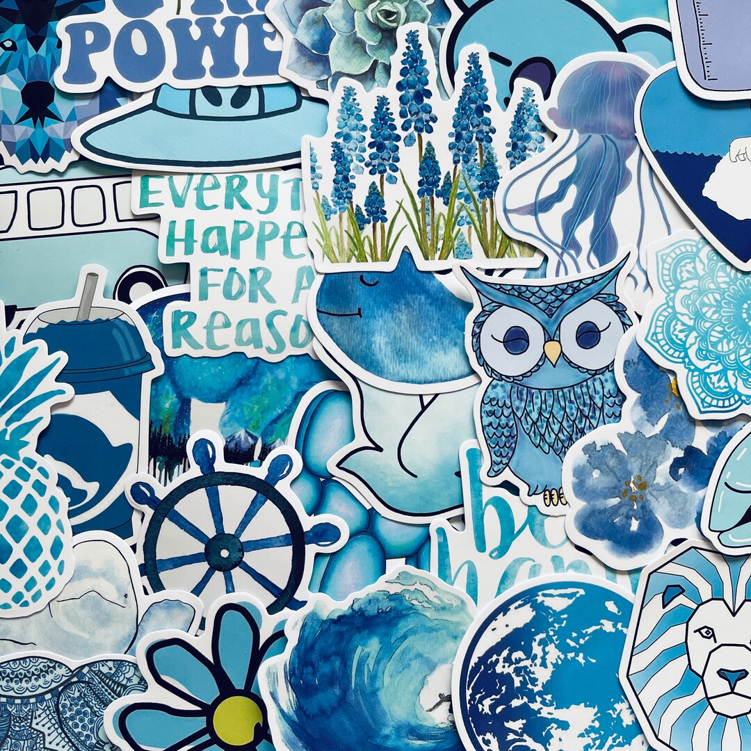 25/50 Blue Theme Vinyl Stickers, Die Cut Decal Set, Waterproof Reusable ...