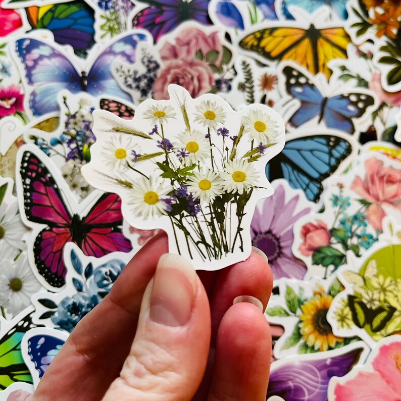 25/50/100 Mixed Butterfly Flower Stickers, Vinyl Die Cut Decal Set ...