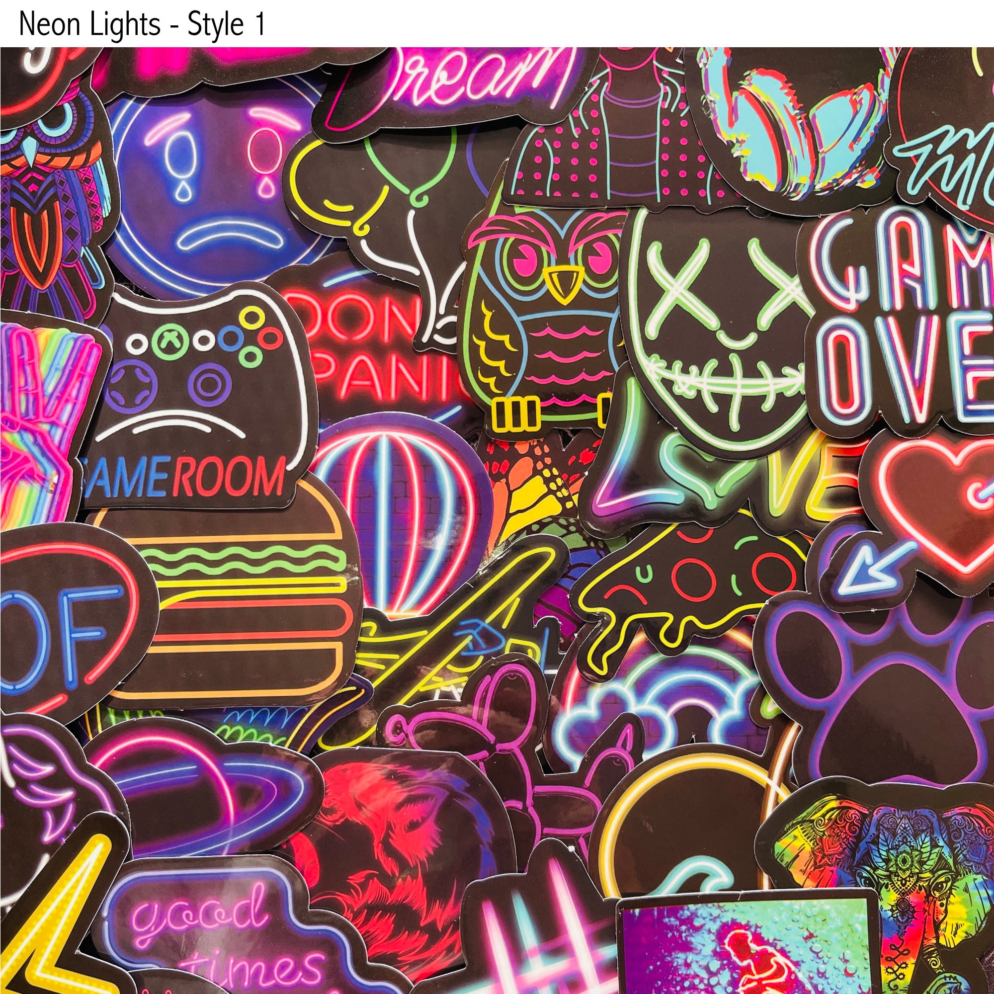 25/50 Vinyl Neon Lights Stickers, Die Cut Decal Set, Waterproof ...