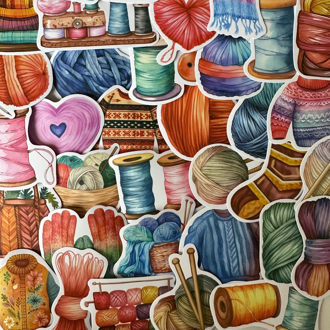 25/50 Vinyl Knitting Theme Stickers, Die Cut Decal Set, Waterproof ...
