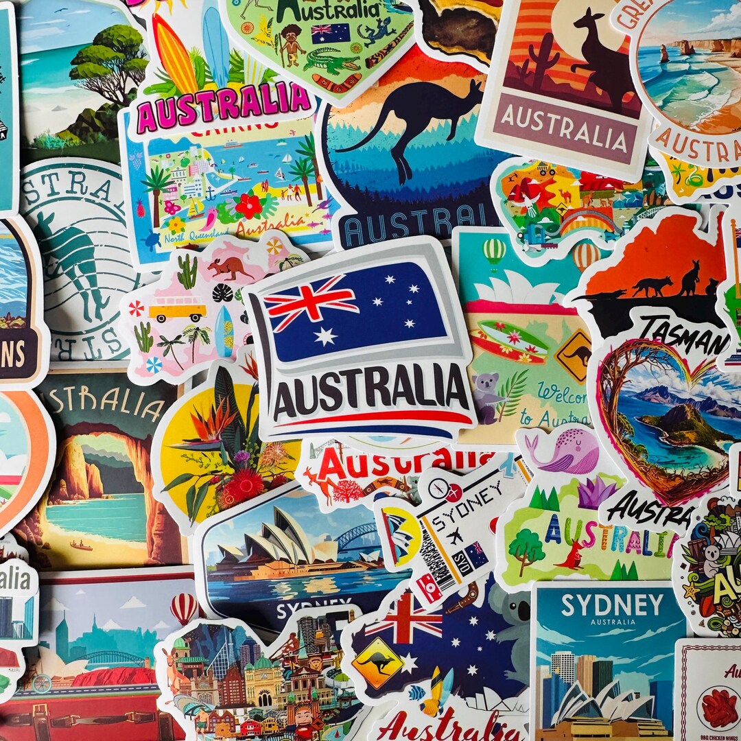 25/50 Vinyl Australia Stickers, Die Cut Decal Set, Waterproof Reusable ...