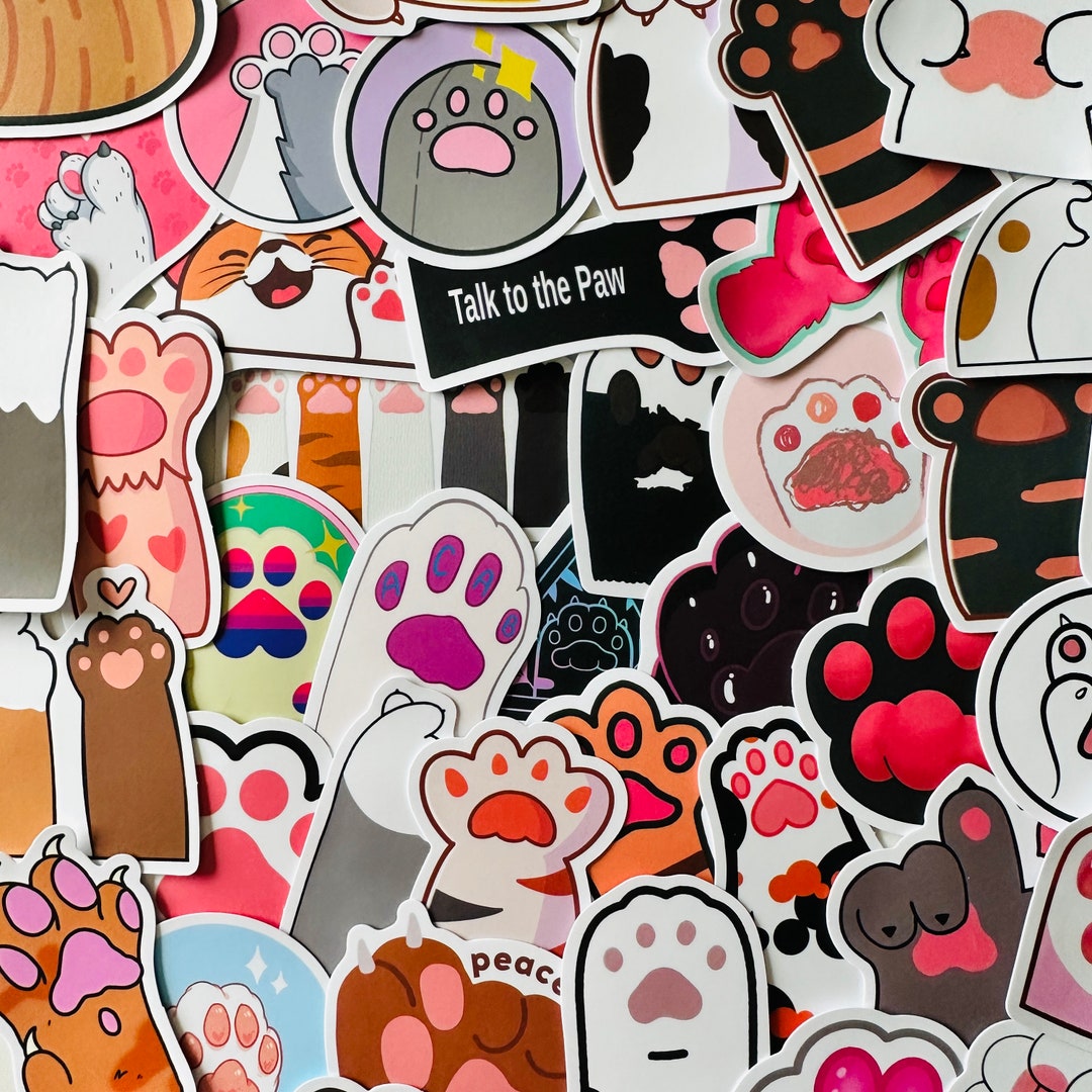 30/60 Vinyl Cat Paw Print Stickers, Die Cut Decal Set, Waterproof ...