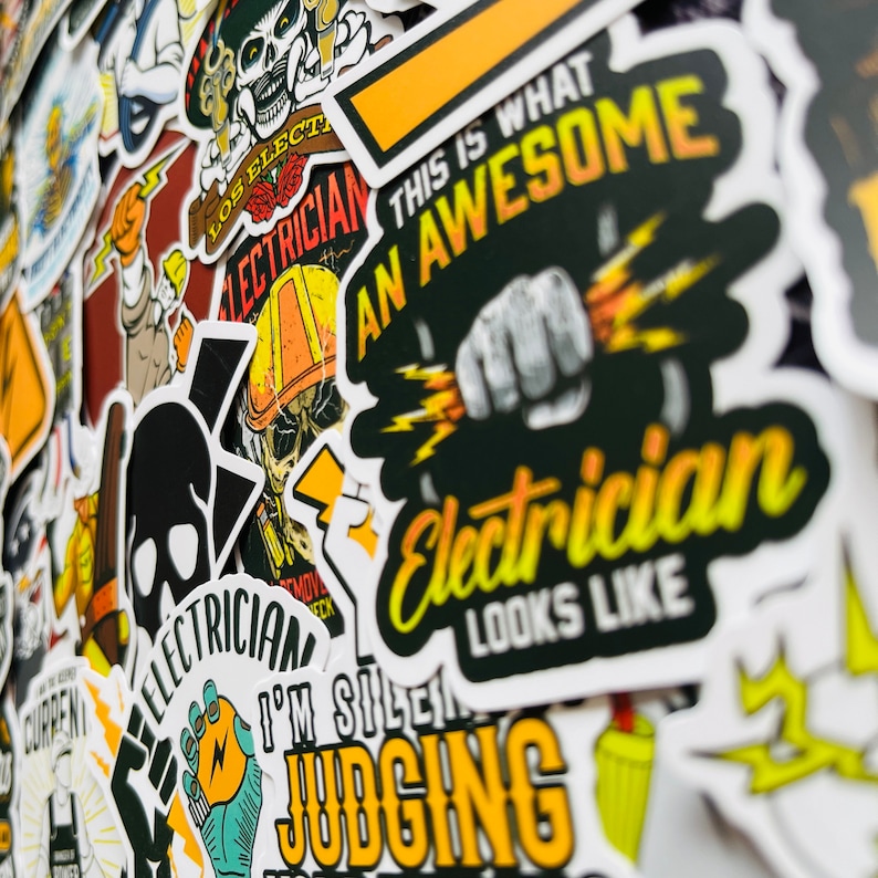 25/50 Vinyl Electrician Stickers, Die Cut Decal Set, Waterproof ...