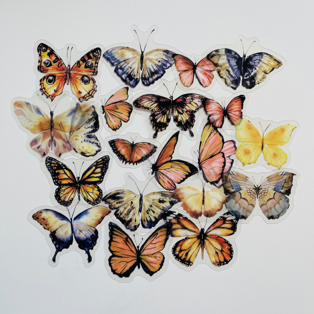 20 Vinyl Transparent Realistic Butterfly Sticker Pack, Waterproof ...
