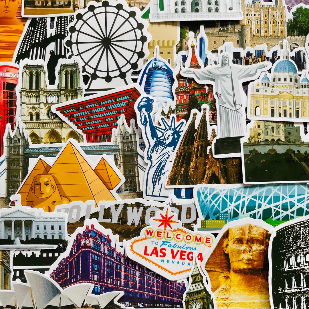 25/50 Vinyl Landmark Stickers, Die Cut Decal Set, Waterproof Reusable ...