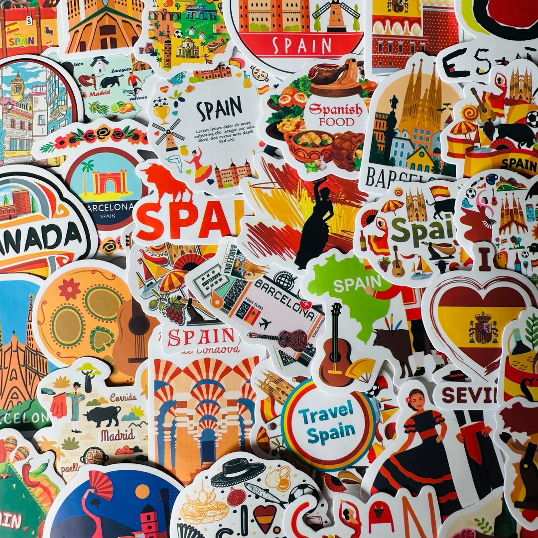 25/50 Vinyl Spain Stickers, Die Cut Decal Set, Waterproof Reusable ...