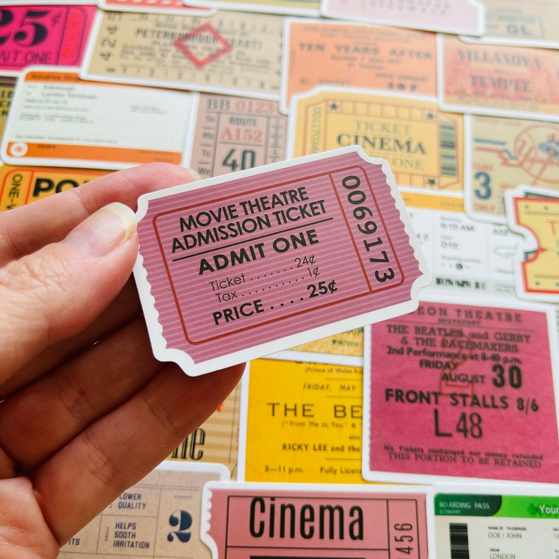 25/50 Vinyl Vintage Ticket Stickers, Die Cut Decal Set, Waterproof ...
