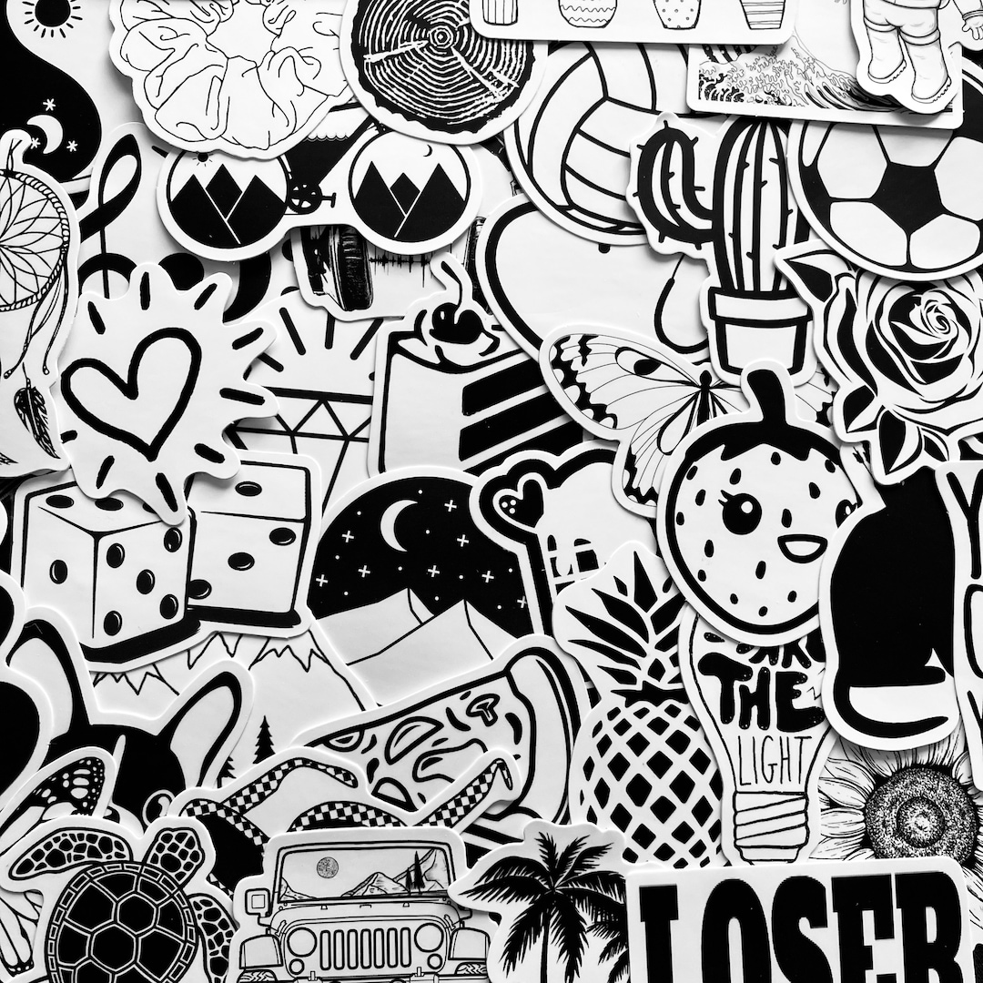 25/50 Vinyl Black White Theme Stickers, Die Cut Decal Set, Waterproof ...