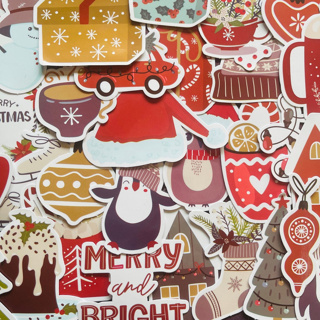 25/50 Vinyl Cosy Christmas Stickers, Die Cut Decal Set, Waterproof ...
