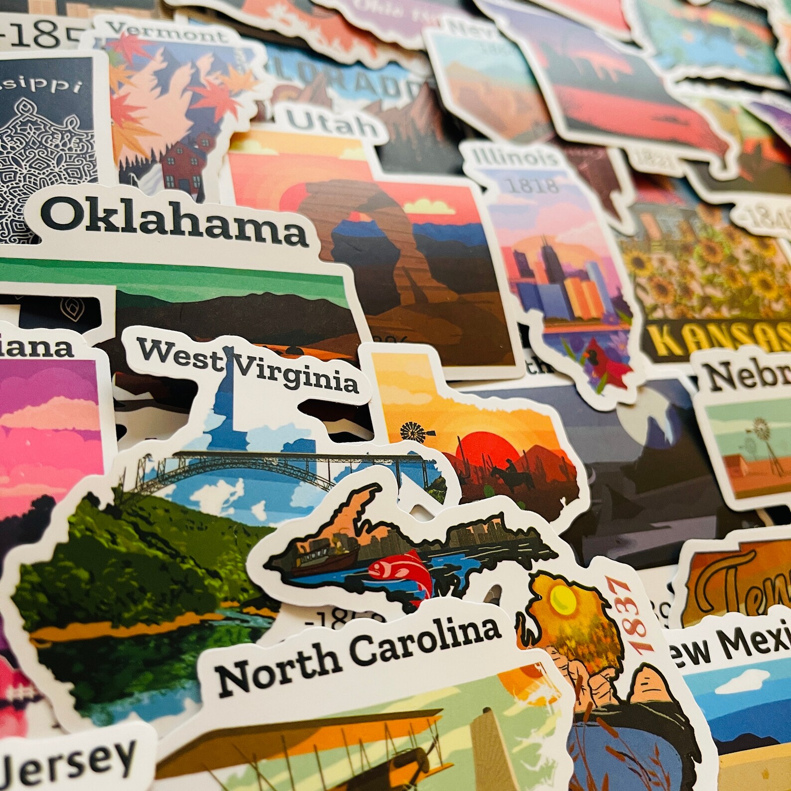 50 Vinyl All US State Stickers, Die Cut Decal Set, Waterproof Reusable ...