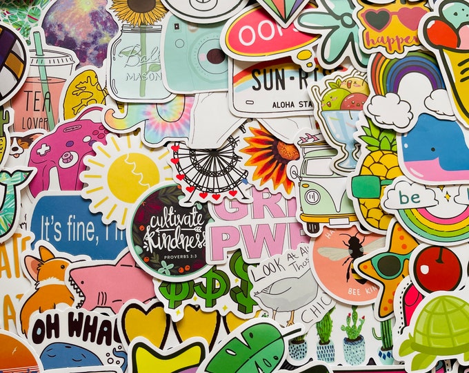 25/50/100 Colourful Vinyl Stickers, Die Cut Decal Set, Waterproof ...