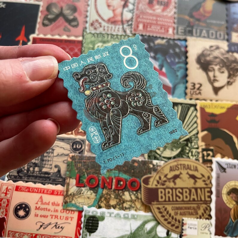 25/50 Vinyl Vintage Postage Stamp Stickers Decal Set - Etsy