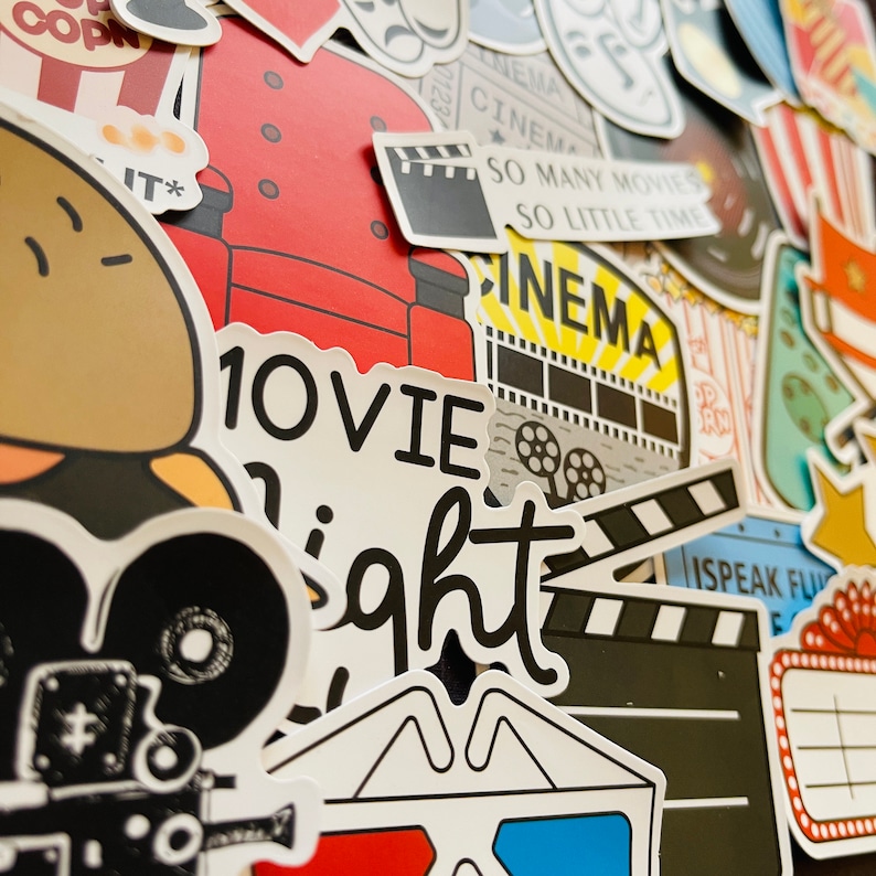 25/50 Vinyl Movie Night Stickers, Die Cut Decal Set, Waterproof ...