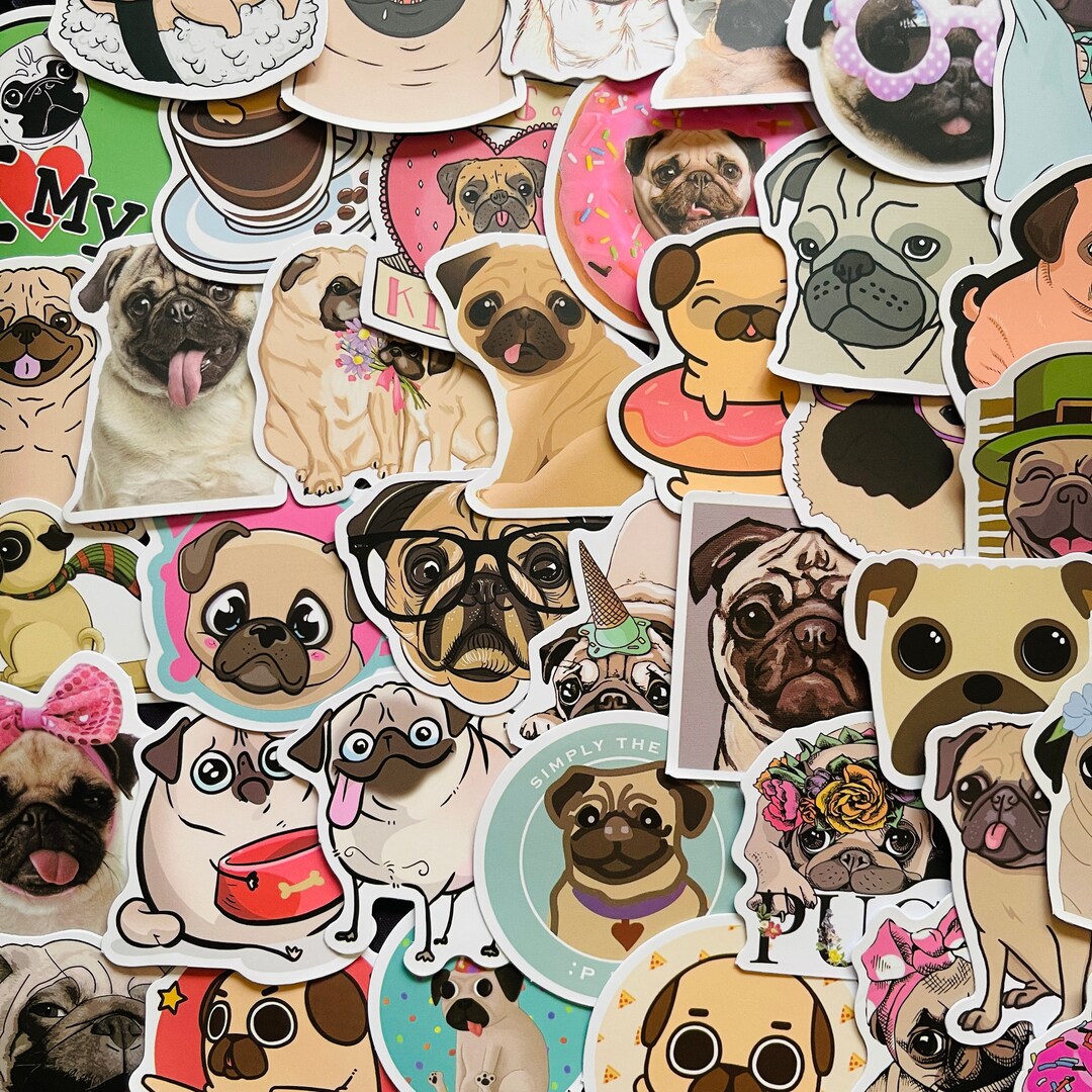 25/50 Vinyl Pug Dog Stickers, Die Cut Decal Set, Waterproof Reusable ...