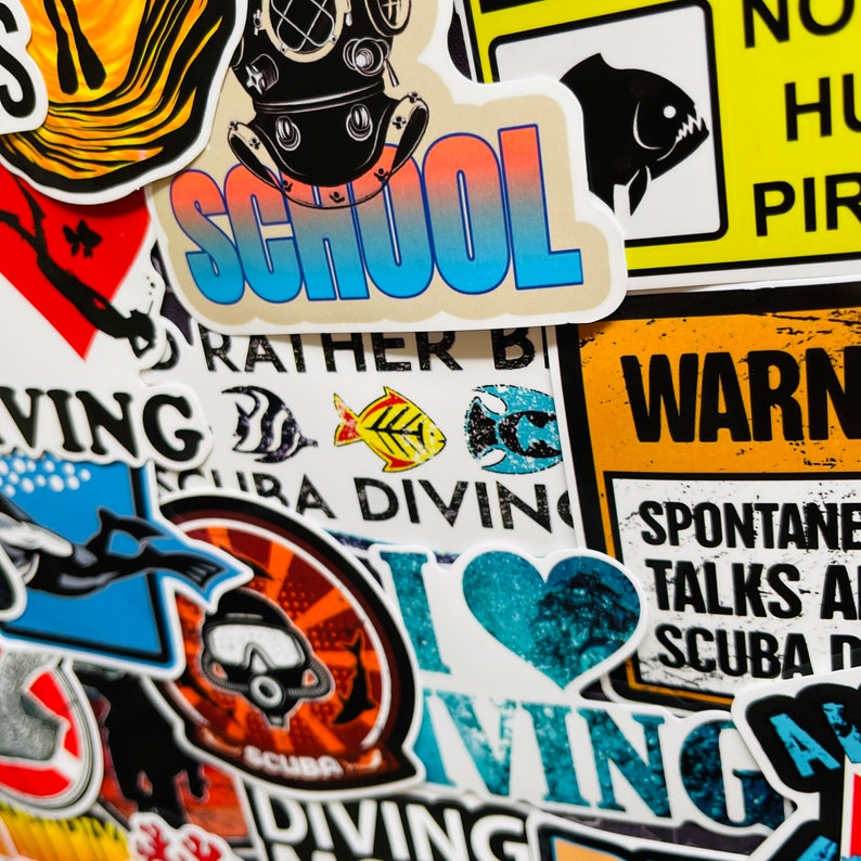 25/50 Vinyl Diving Sticker Pack, Die Cut Decal Set, Waterproof Reusable ...