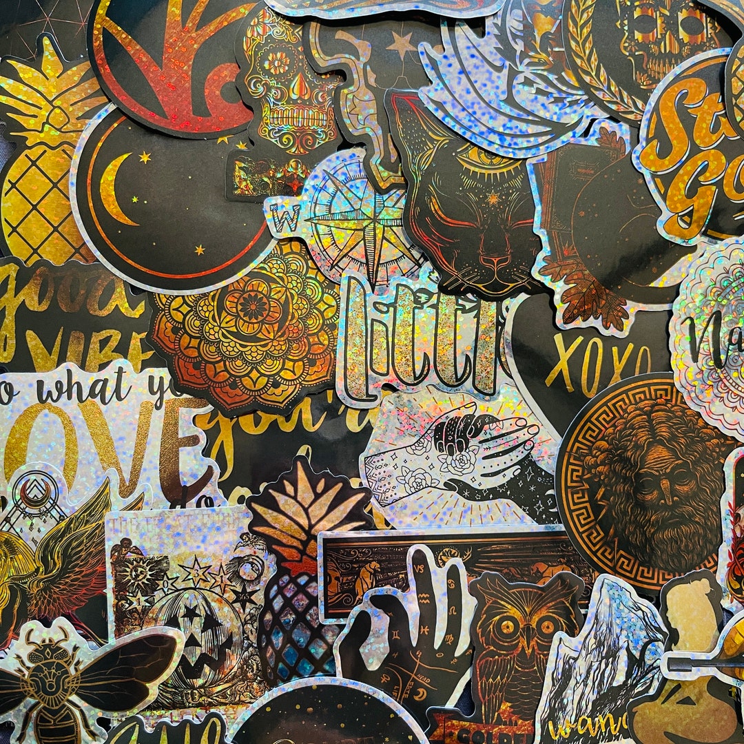 25/50 Black Gold Vinyl Stickers, Die Cut Decal Set, Waterproof Reusable ...