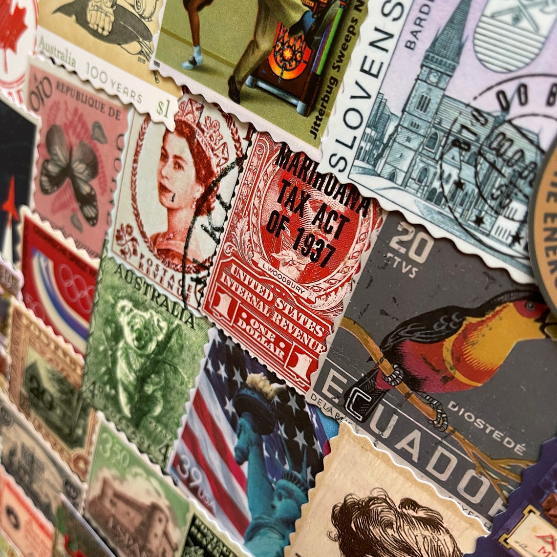 25/50 Vinyl Vintage Postage Stamp Stickers Decal Set - Etsy