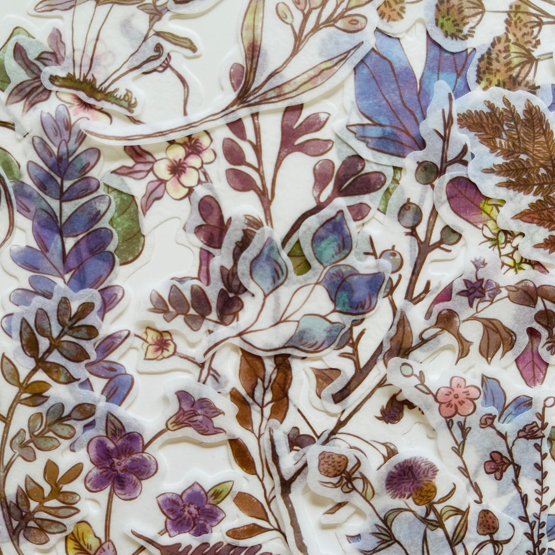 30 Opaque Flower Stem Sticker Pack, Vintage Wildflowers Floral Florist ...